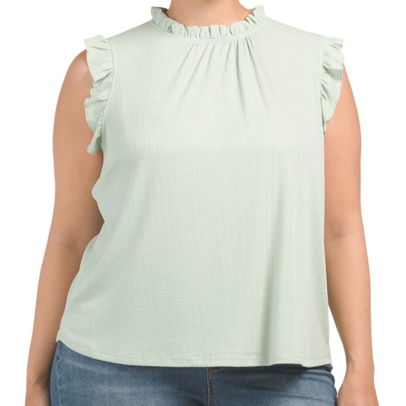 greige | Tops | Nwt Greige Green Plus Textured Ruffle Sleeve Top | Poshmark